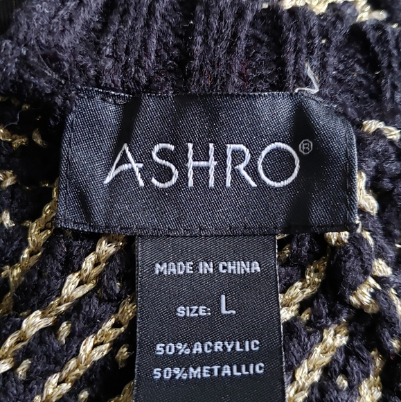 Ashro | Sweaters | Metallic Gold And Black Knit Sweater | Poshmark